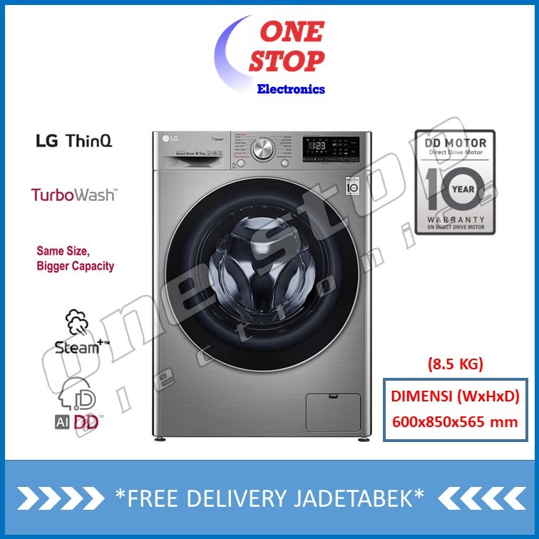 LG FV1285S3VS Mesin Cuci Front Loading AI DD™ dengan Steam™ 8.5 KG – One Stop Electronic