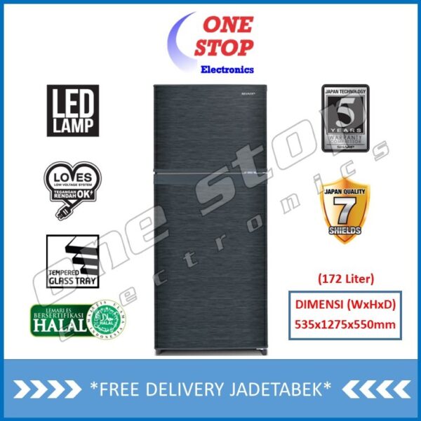 SHARP SJ-195MD-SR2/SG2 Kulkas 2 Pintu Shine Series 172L - Abu-abu