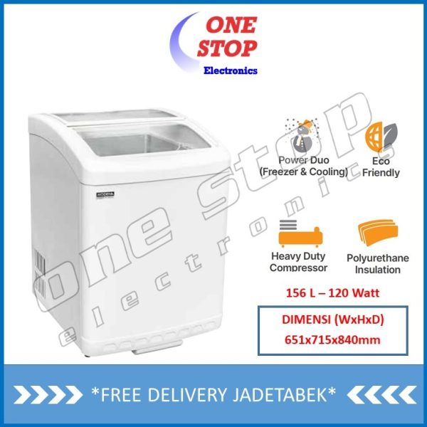 MODENA MC 0160 W / MC0160W Sliding Curved Glass Chest Freezer 156 L ...